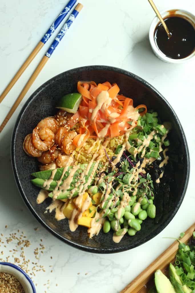 Shrimp Poke Bowl Recipe [Sweet Soy Glaze + Spicy Mayonnaise] | Heavenly ...